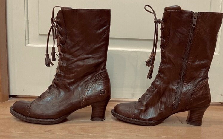 BORN Vintage Leather Handcrafted Boots Victorian Style Lace up Whiskey ...