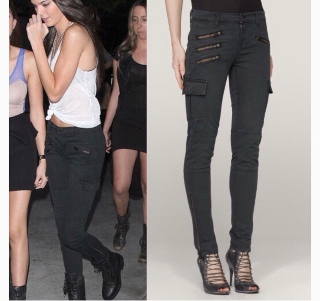 RARE J Brand Black Racer Zip Cargo Pants Multiple Zippers Front Lower ...