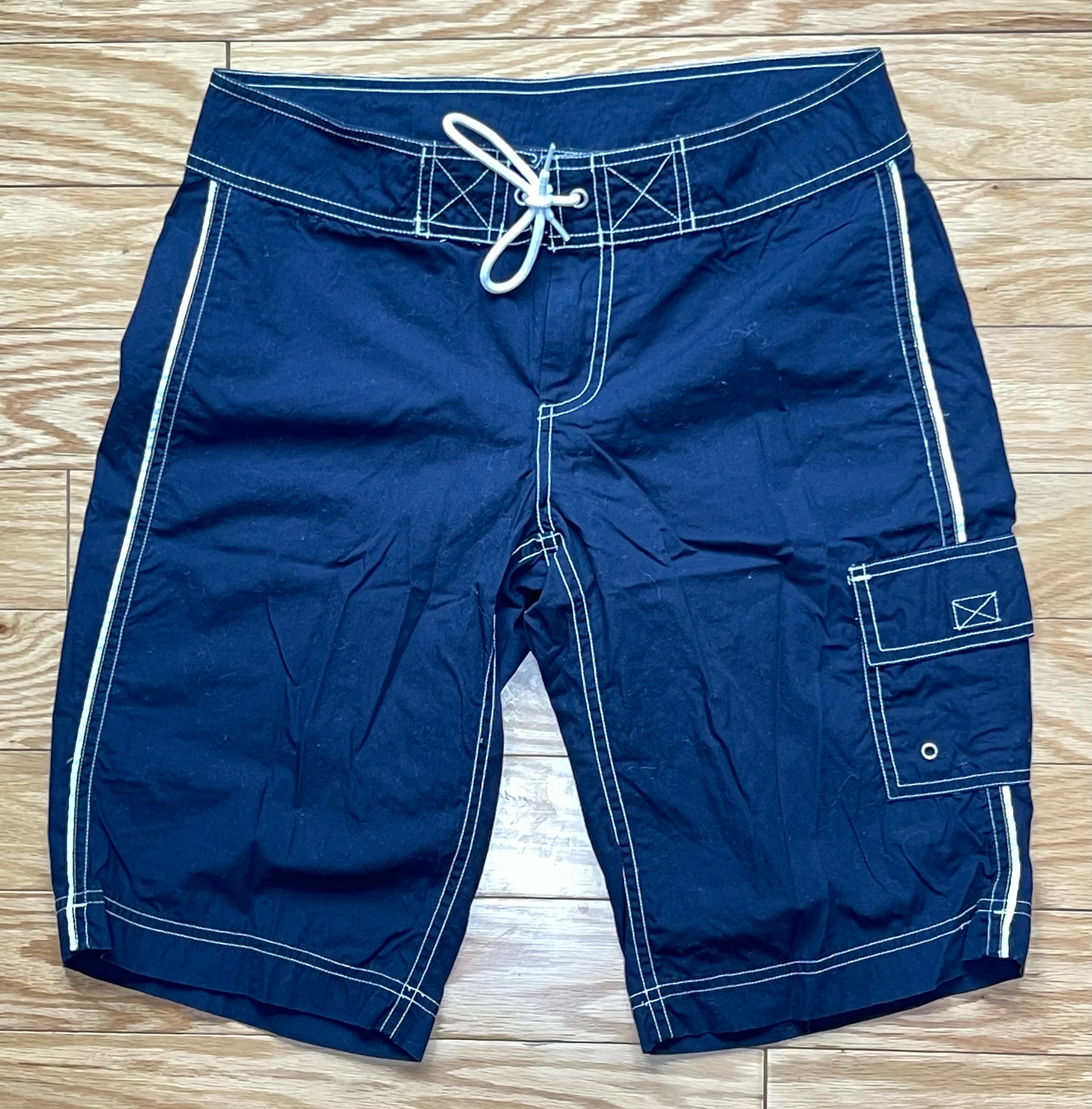 90s J. Crew Navy Blue Swim Trunks / Board Shorts Cargo Side Pocket ...
