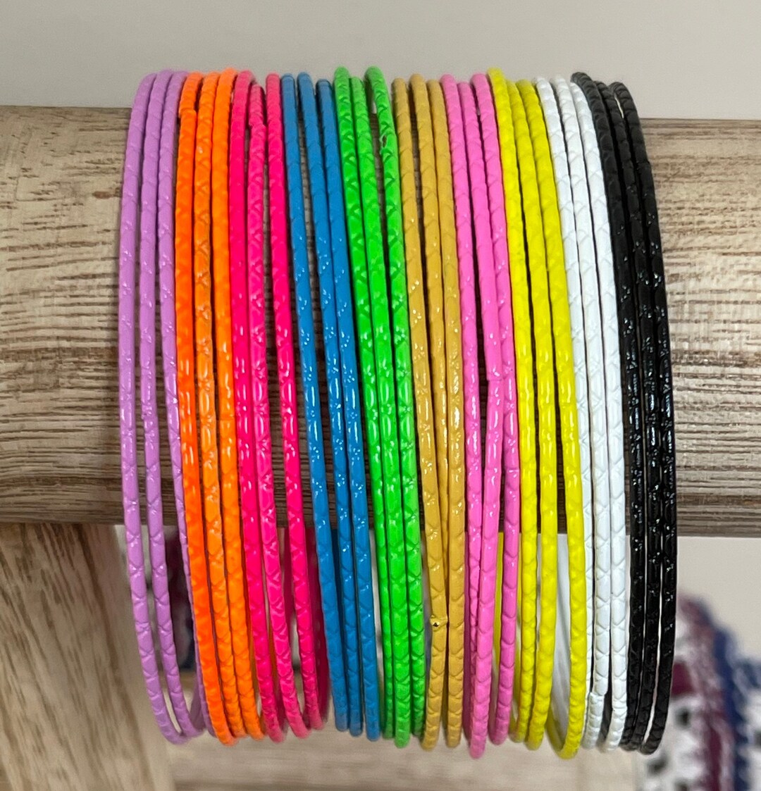 1960s Set of Colorful Enamel Bangle Bracelets Bright Colors Hippie Boho ...