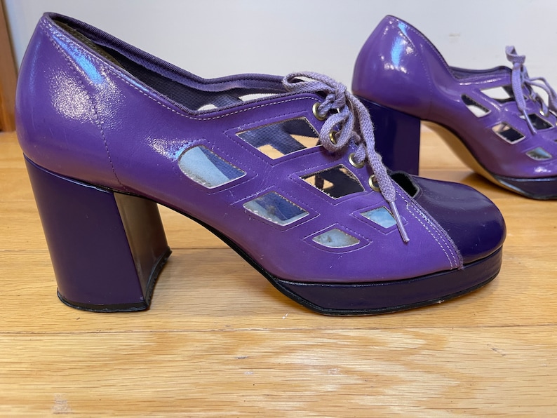 70s Sears Purple Platform Cutout Disco Pimp Lace up Shoes Sears the ...