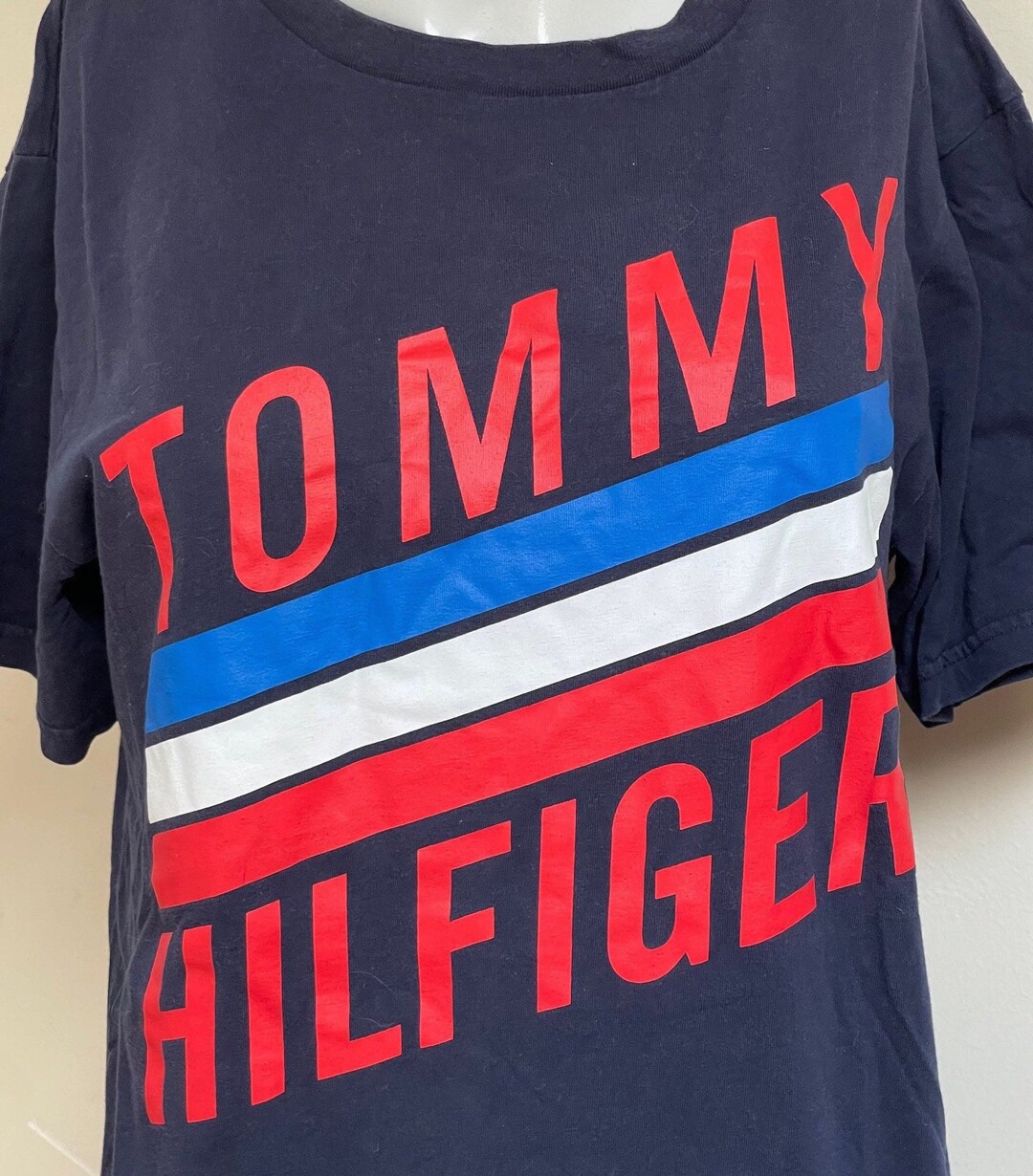 Vintage 1990s TOMMY HILFIGER Big Spellout Big Logo Big Text Dark Navy ...