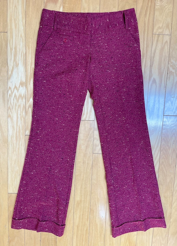80s Cherry Red Popcorn Tweed Trousers Pants Cuffed He… - Gem