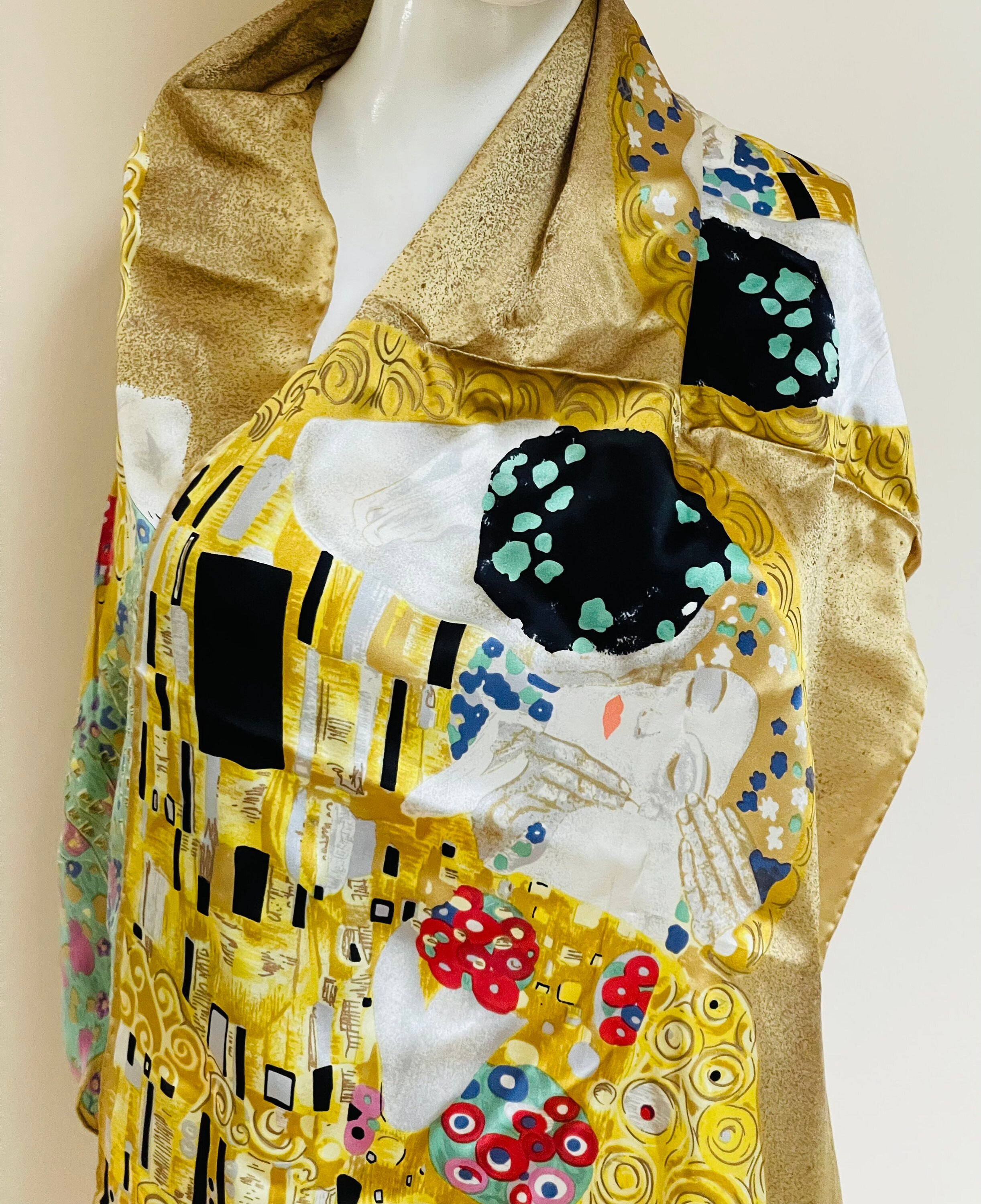 The Kiss by Gustav Klimt Vintage Long Silk Scarf Super Colorful Made in ...