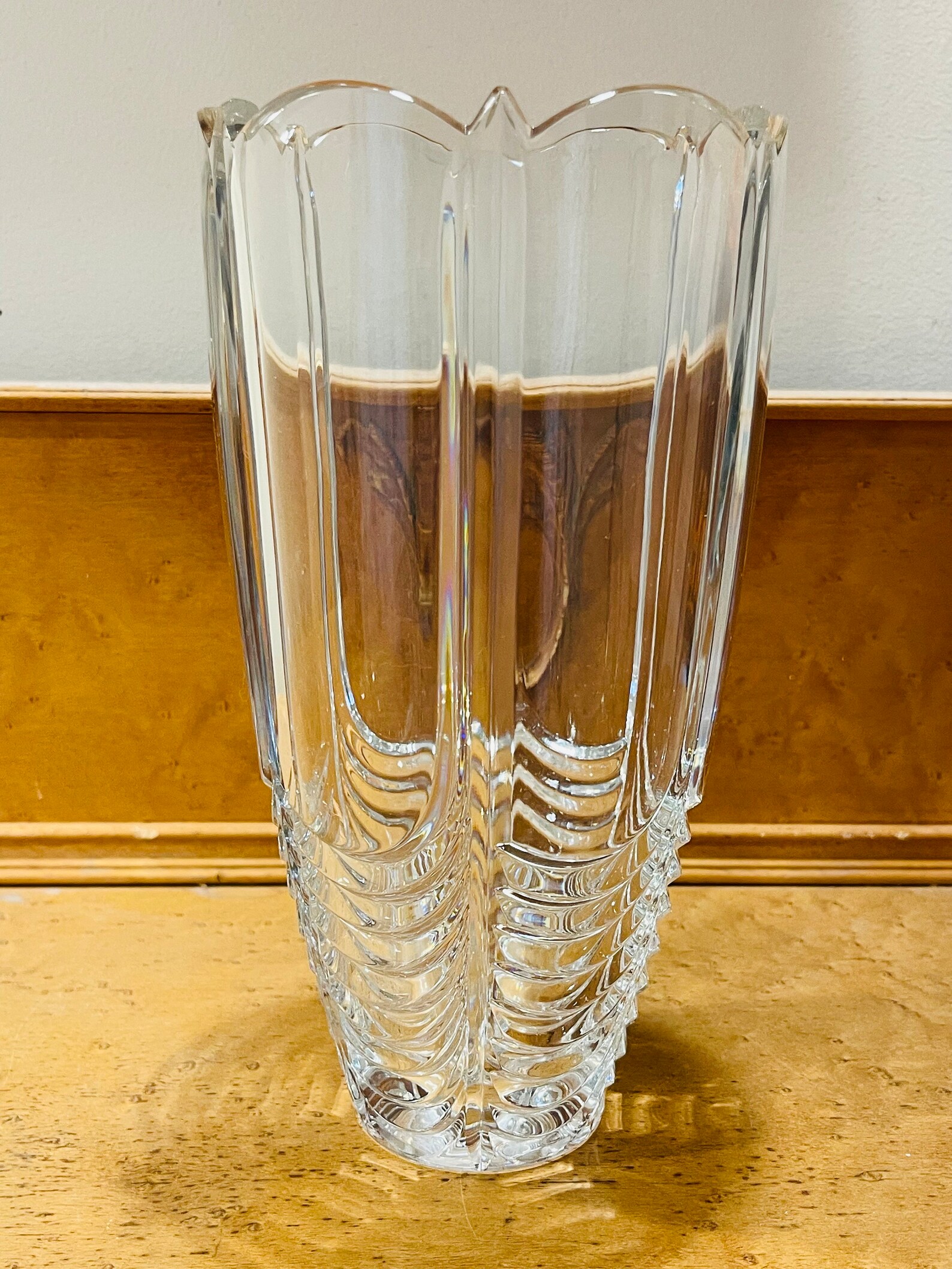 Gorgeous Deep Faceted Crystal Glass Vase Heavy Weighted Unique ...