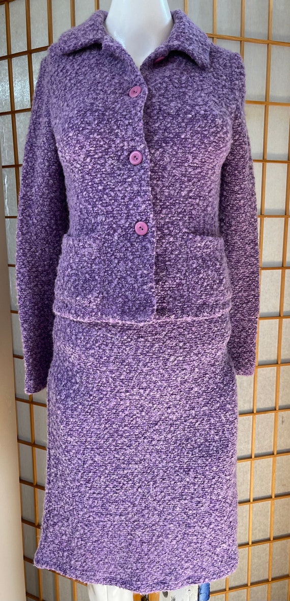 1990s Coco Chanel Inspired Deep Lavender Bouclé Skirt… - Gem