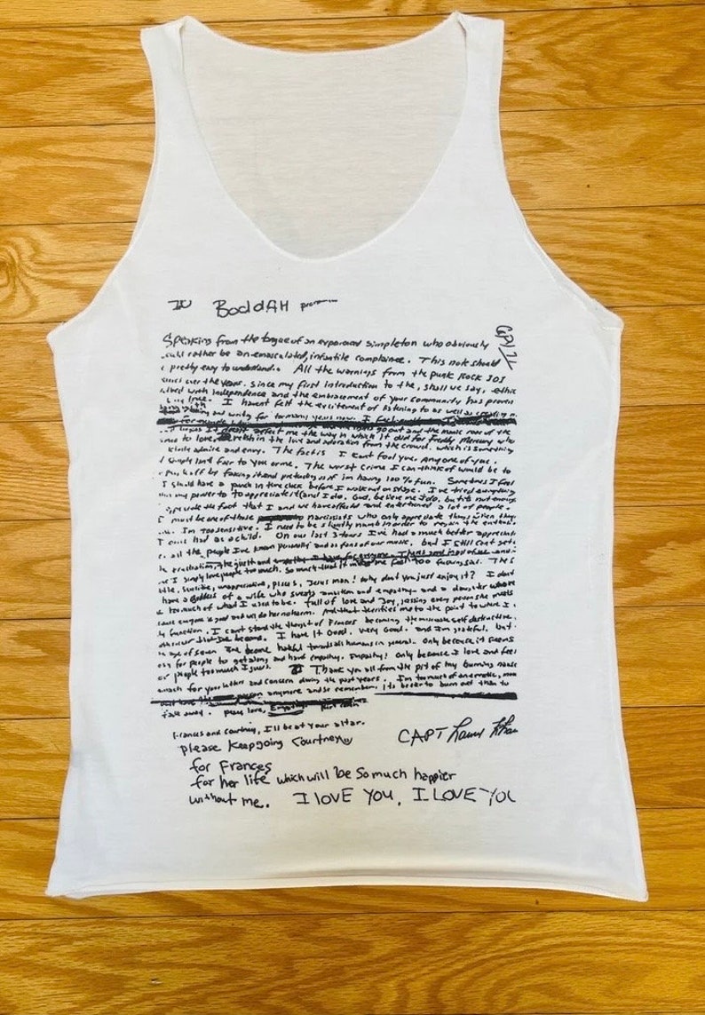 RARE 1990s Kurt Cobain Black & White Tank Top Cobain Handwritten Note ...