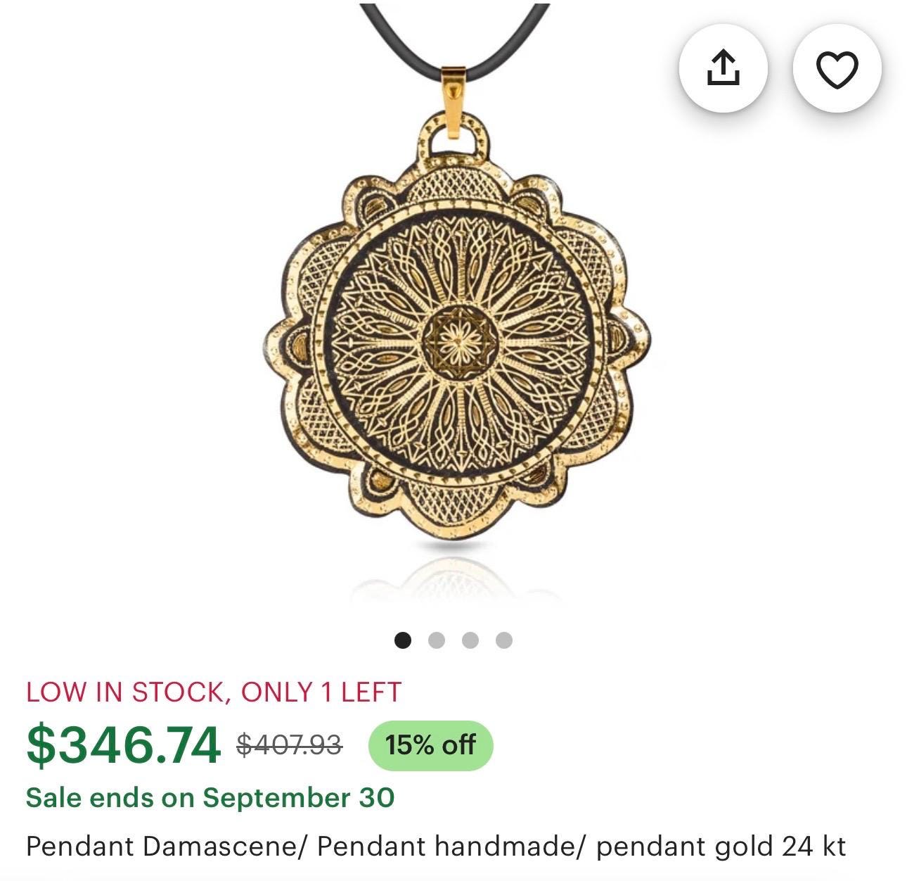 1970s Spanish Damascene Medallion Gold & Black Enamel Floral Engraved ...