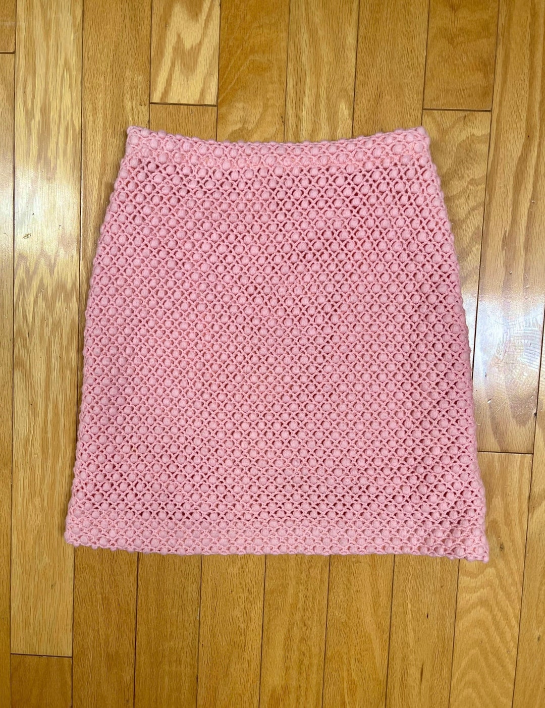 60s Hand Pointelle Crocheted Skirt in Carnation Pink Sweater Skirt ...