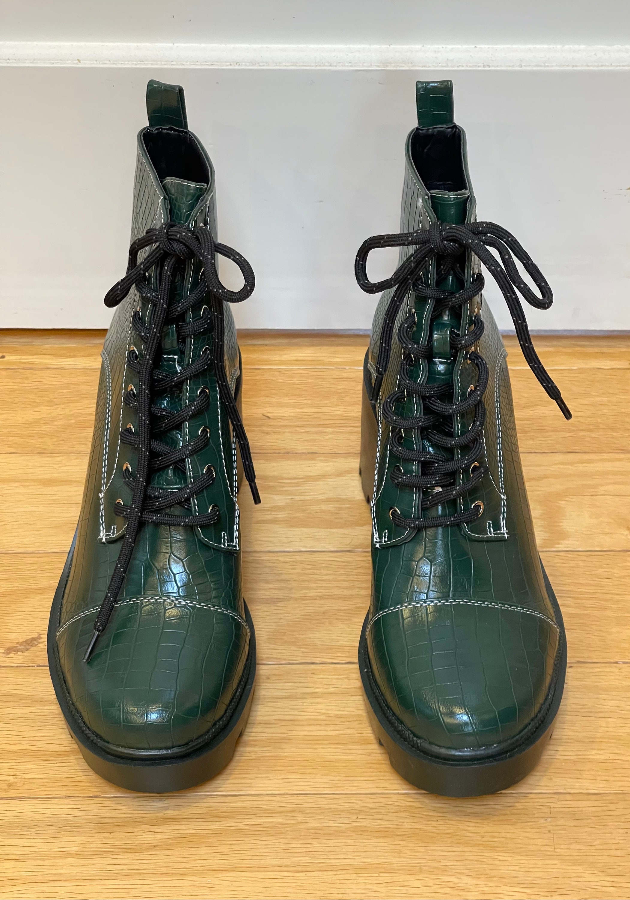 Forest Green Faux Leather Club Boots Combat Boots Style Black - Etsy