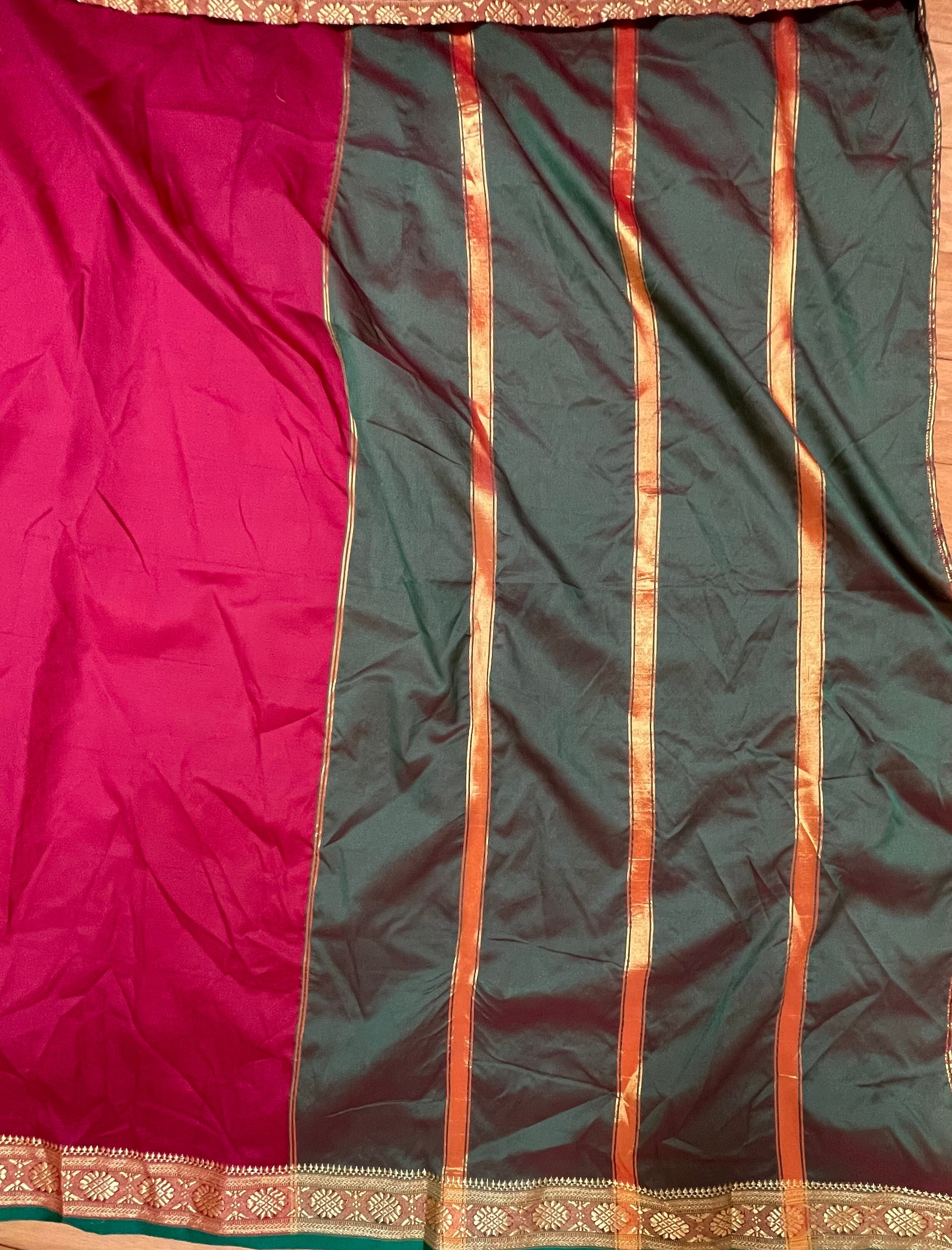 1970s Long Indian Wrap Dance Skirt Emerald Green Berry Red Gold ...