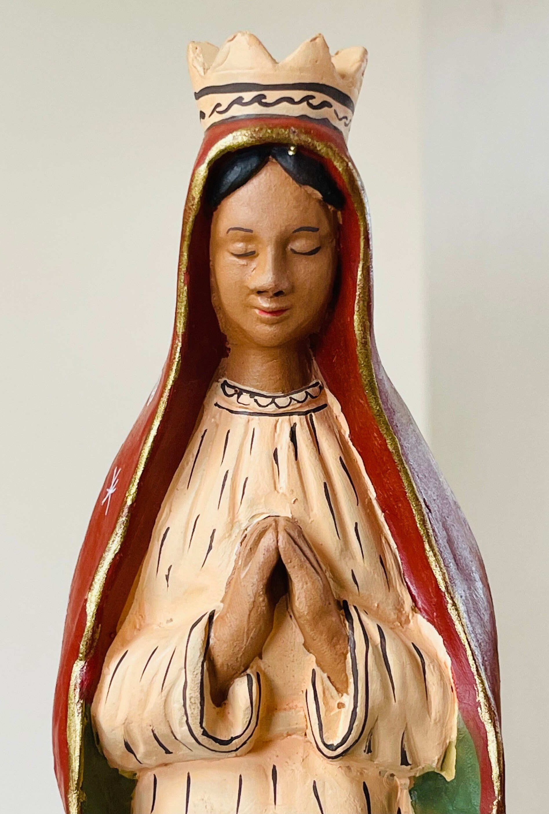 Antique Virgin of Guadalupe Mexico Terracotta Statue Religious Handmade ...