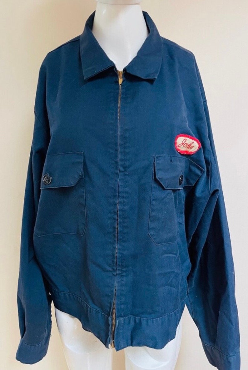 Vintage 1950s Mechanics Jacket Dark Blue Large Back Patch Front Pocket ...