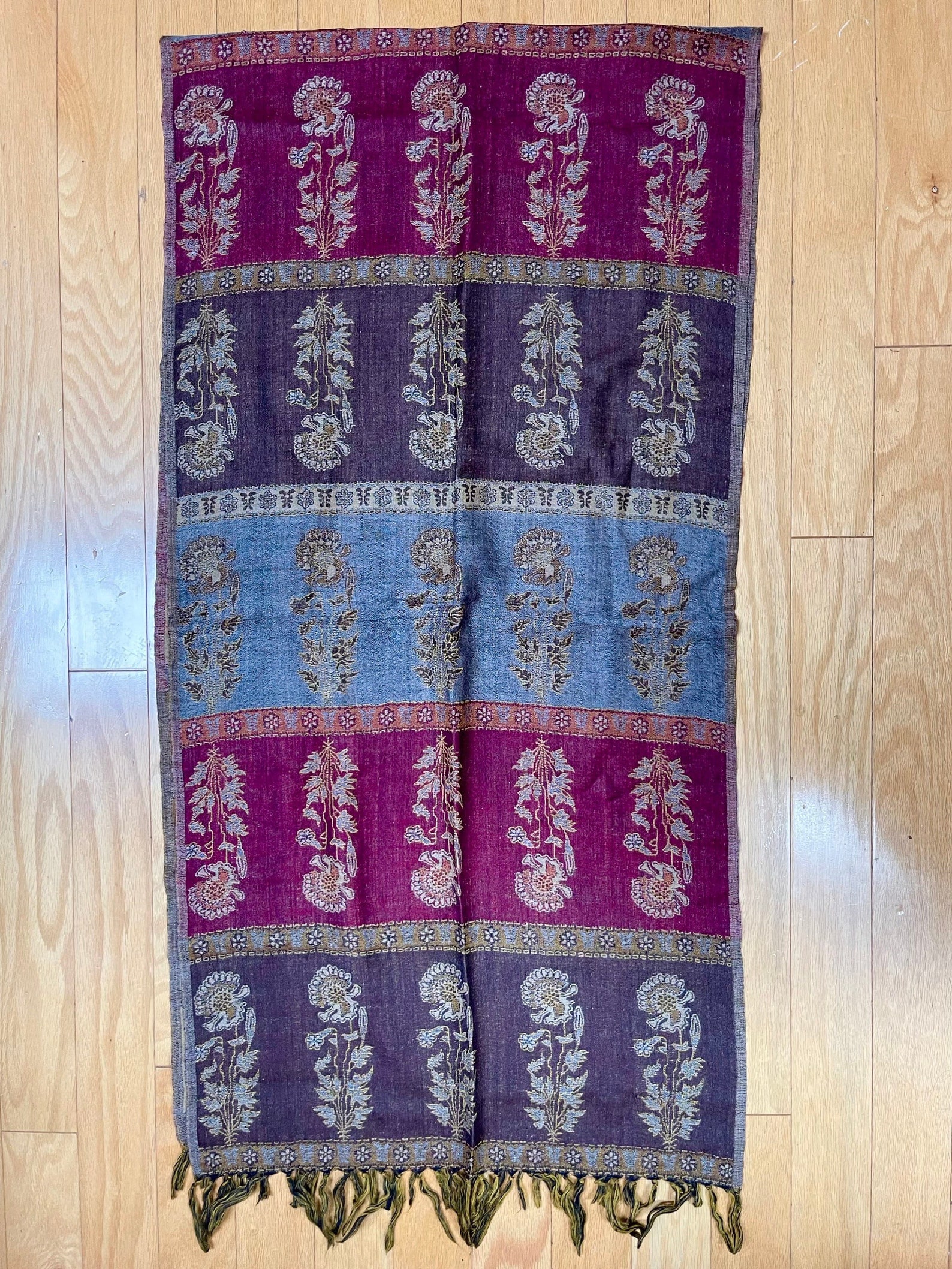 Antique Wool Shawl Floral Woven Pattern Beautiful Muted Tones Short ...