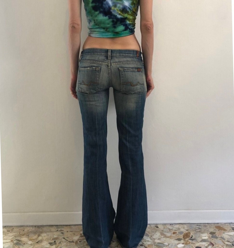 Y2K 7 for All Mankind Blue Denim Jeans Low Waist Classic Bootcut Style Flared Leg Seven for All ...