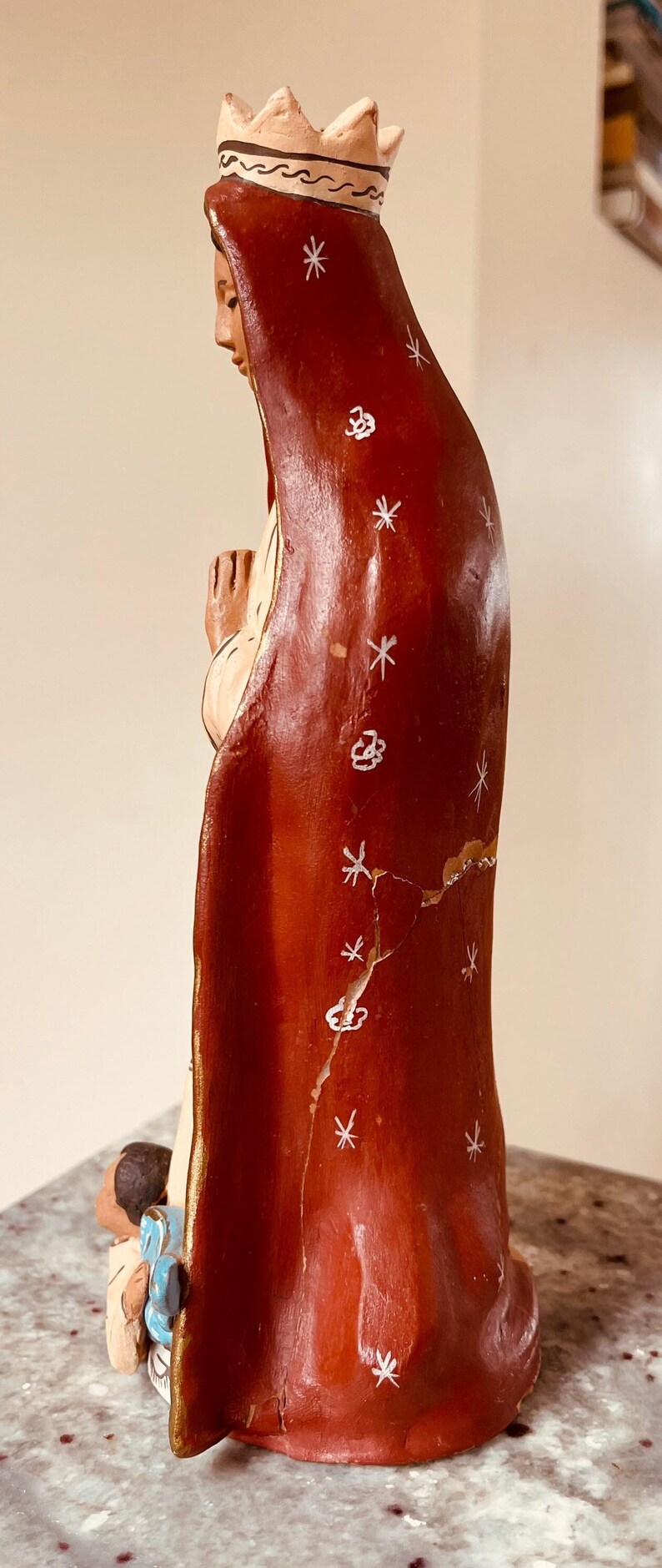Antique Virgin of Guadalupe Mexico Terracotta Statue Religious Handmade ...