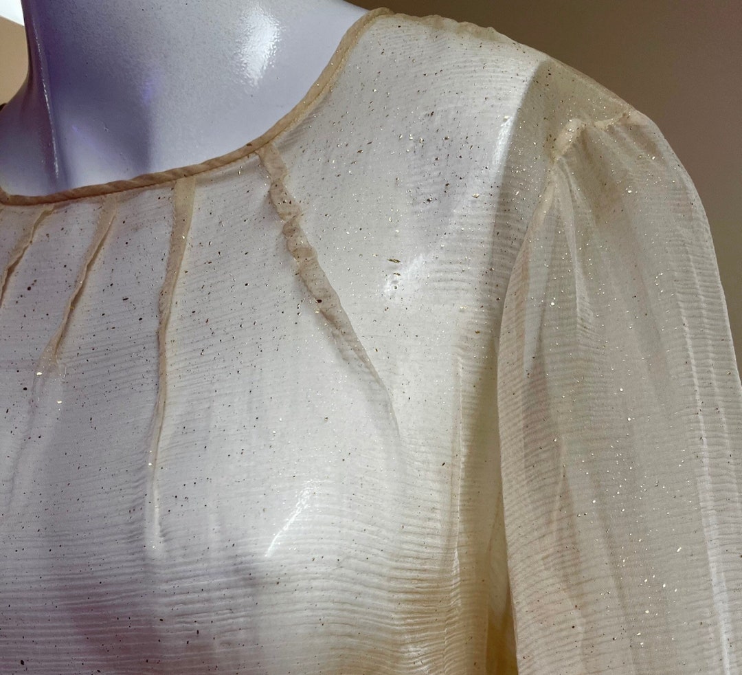 ERICA TANOV Designer Gold Flecked Gossamer Sheer Gold Smock Top Sparkle ...