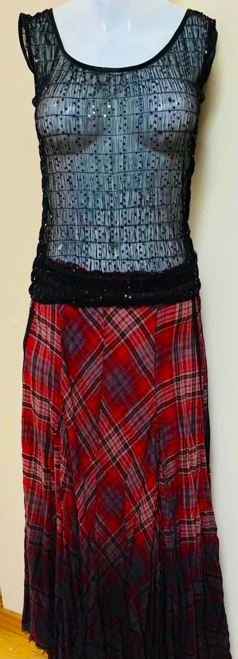 Mesh & Sequins Sheer Net Netting Pullover Top Sleeveless Top Wide Scoop ...