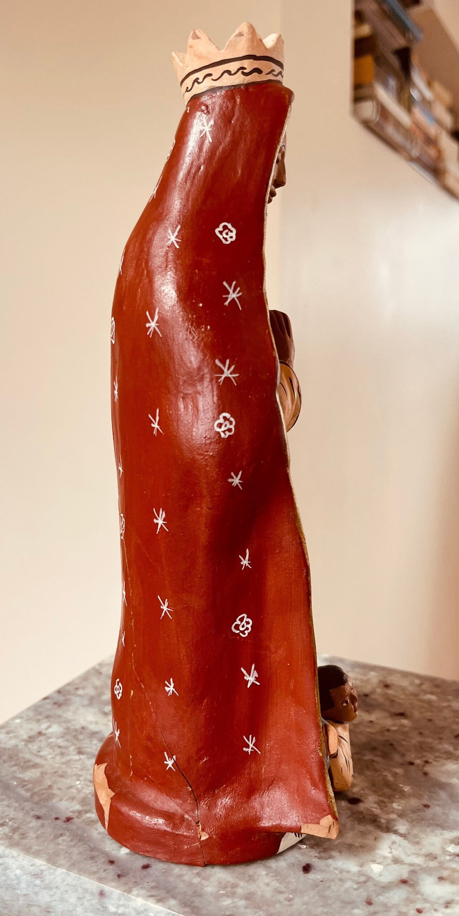 Antique Virgin of Guadalupe Mexico Terracotta Statue Religious Handmade ...