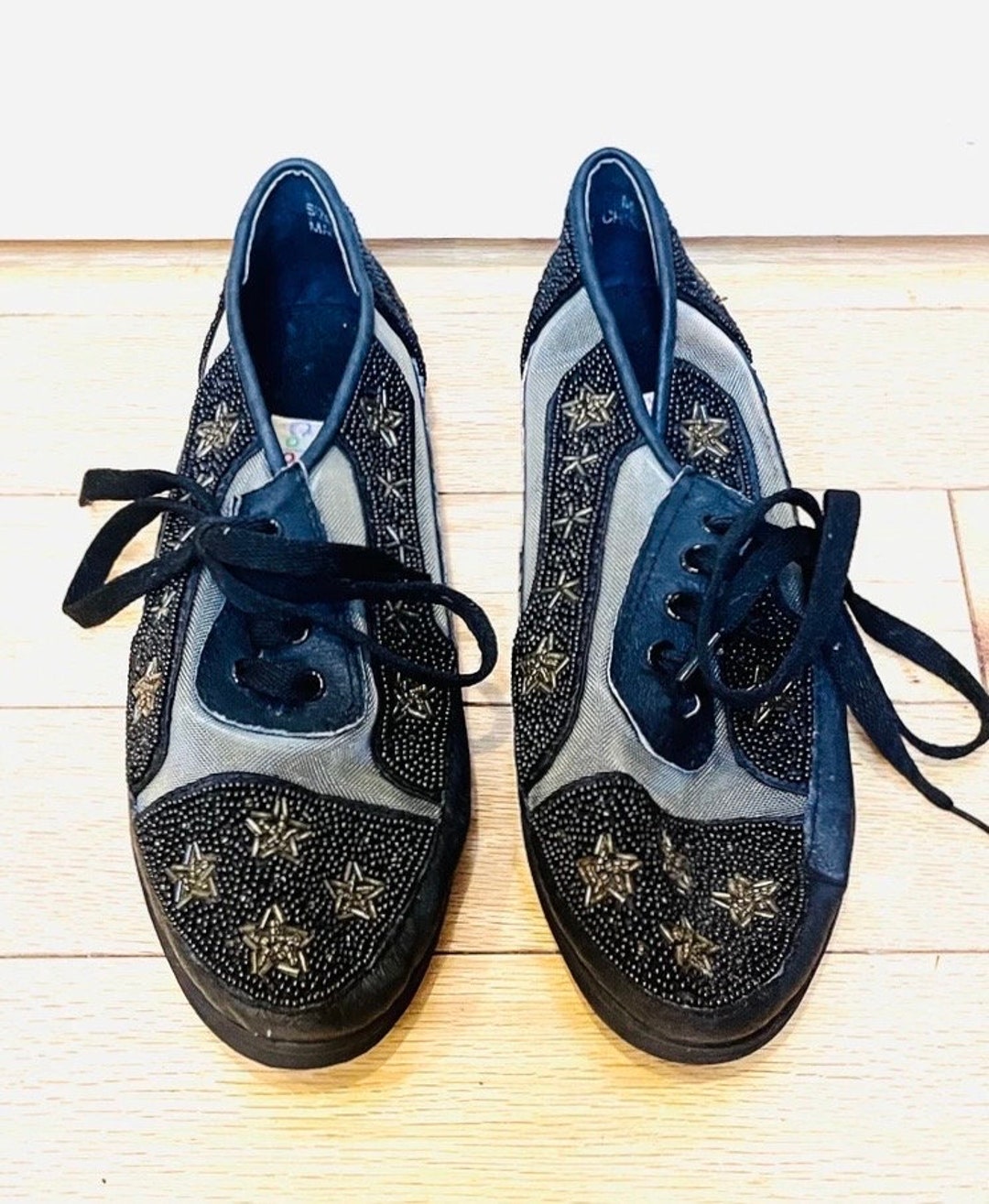 Unique Vintage 90s Gold Beaded Stars on Black Beaded Panels & See ...