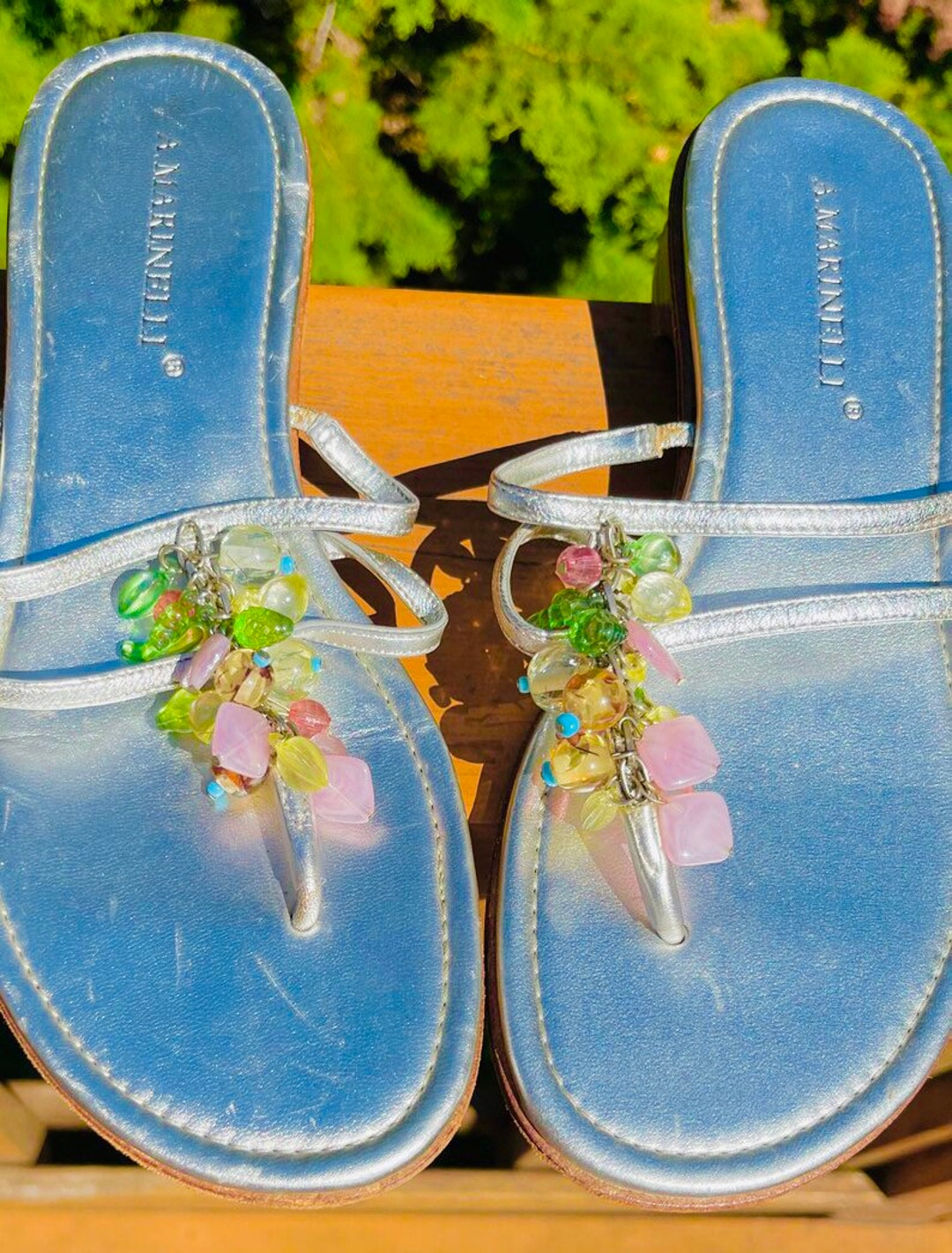 1960s Italian Slide Sandals Silver Crystal Stones Cluster Low Heel ...