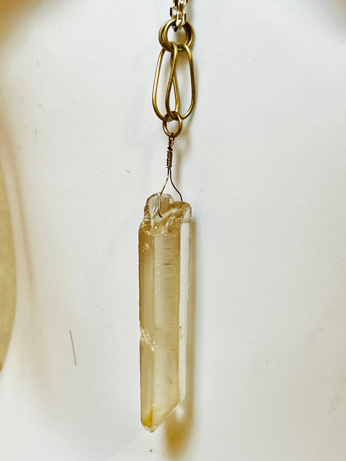 Large Clear Citrine Quartz Crystal Pointed Pendant Yellow Undertones ...