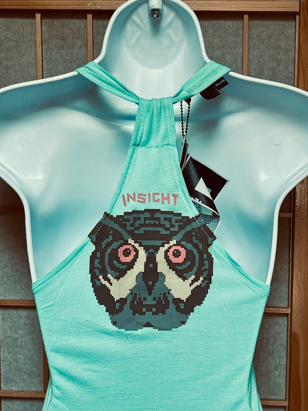 Y2K Beautiful Mint Green Night Owl Tank Top Stretchy Flattering Plunge ...