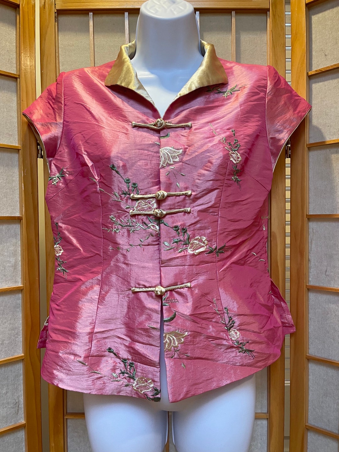 Gorgeous Vintage Chinese Cheongsam Top Orchid Pink - Peach Frog Buttons ...