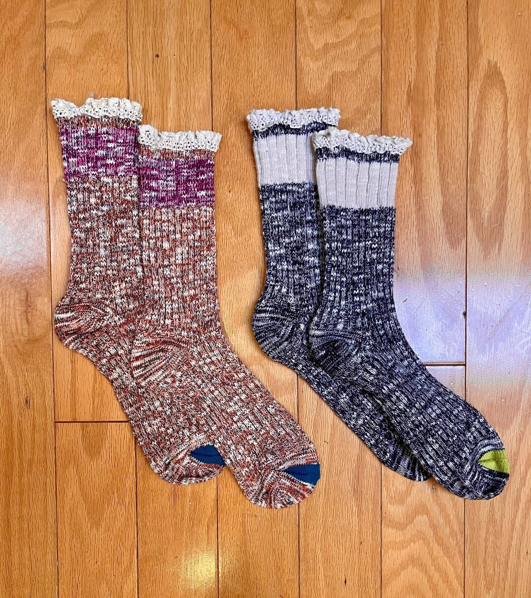 Sweetest Ragg Cotton Socks Contrast Upper Panel & Toes Rustic Lace Top ...