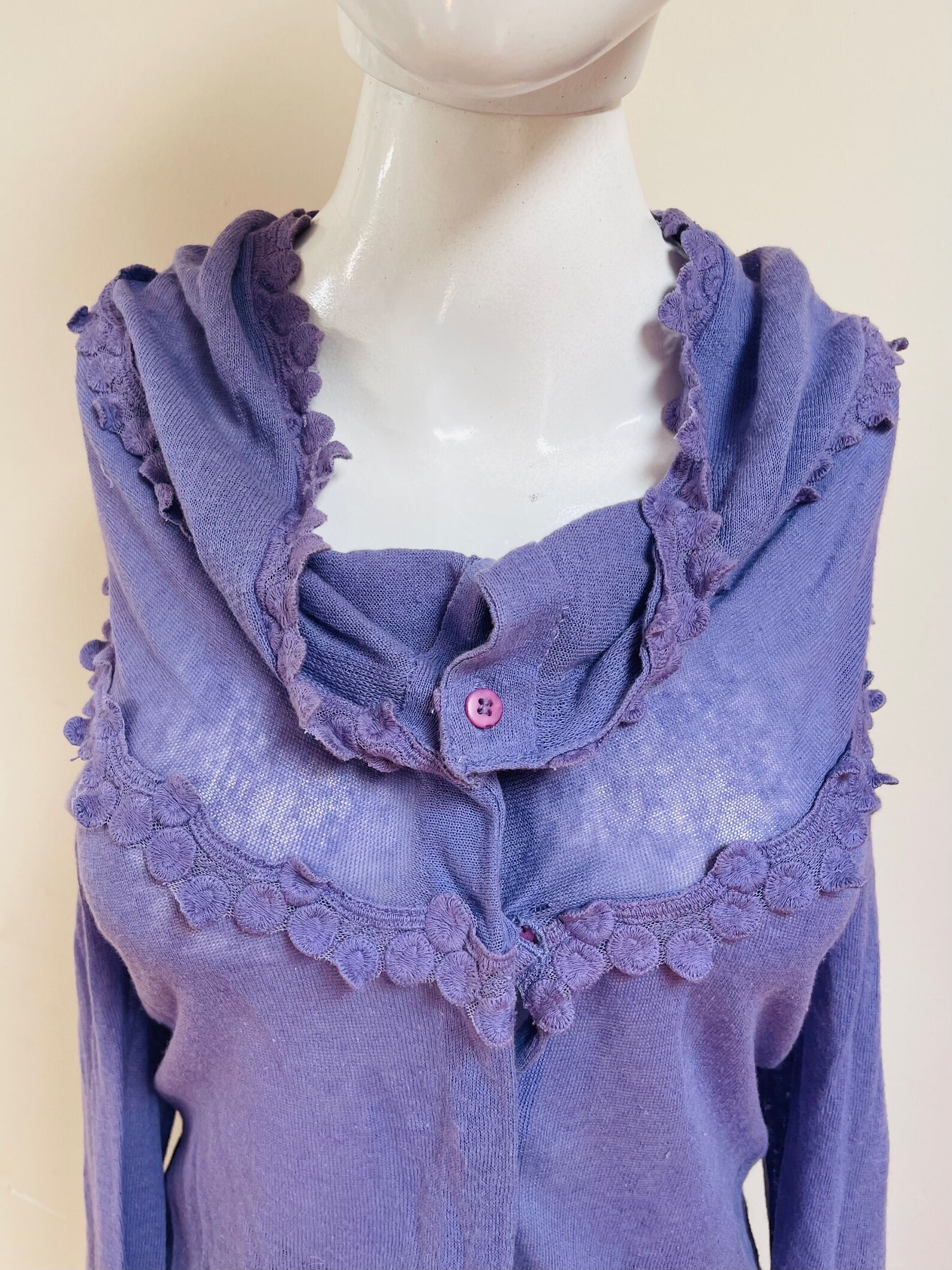 Lavender Lace Trim Semi Sheer Button Cardigan Beautiful Collar ...