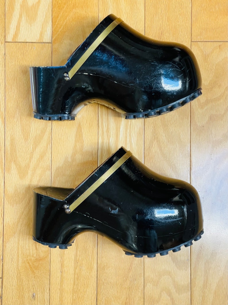 RARE 70s Black Famolare Platform Patent Black Clogs 1973 Famolare ...