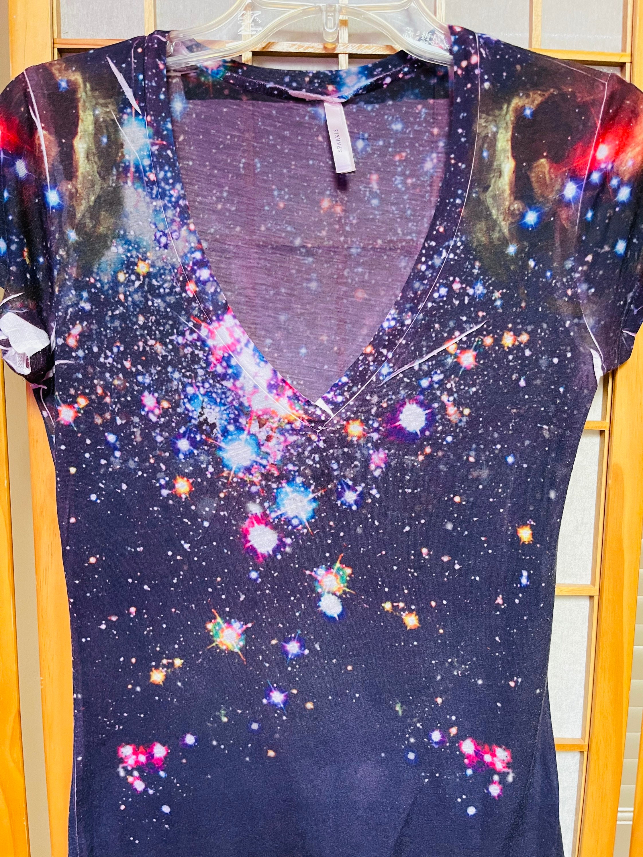 1980s Cosmic Celestial AOP Print Stars Bright Multicolor Stars ...