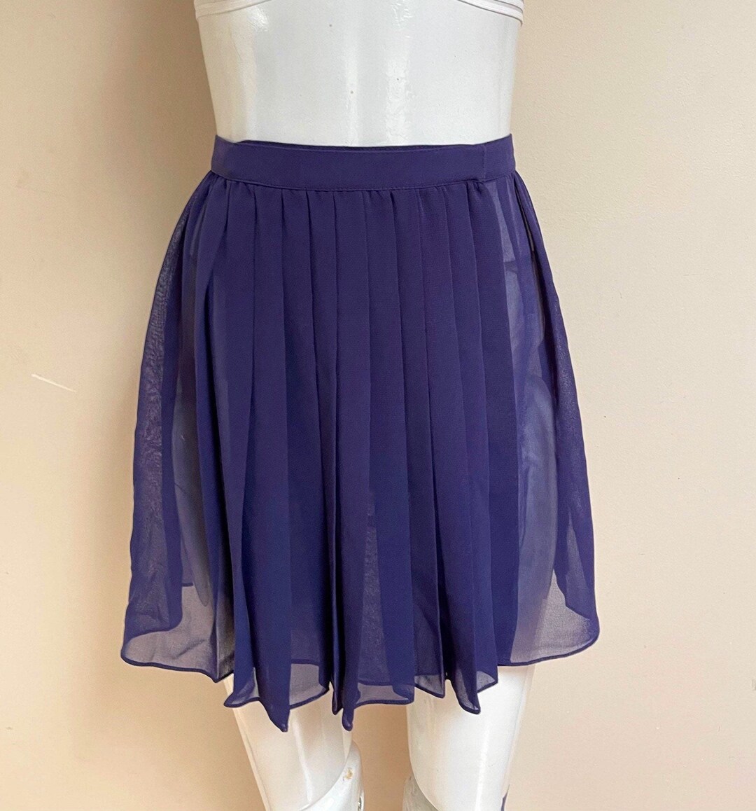 70s Sheer Pleated Chiffon Gossamer Light Navy Blue Wrap Mini Skirt ...