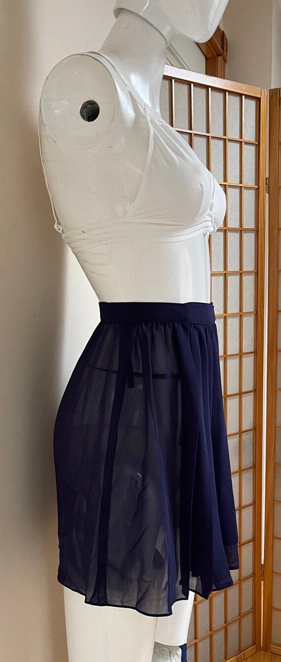 70s Sheer Pleated Chiffon Gossamer Light Navy Blue Wr… - Gem