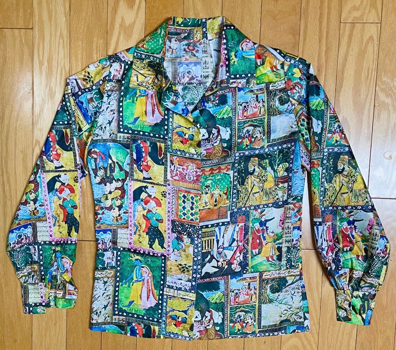 Amazing 70s East India AOP All Over Print Handmade Pointy Collar ...