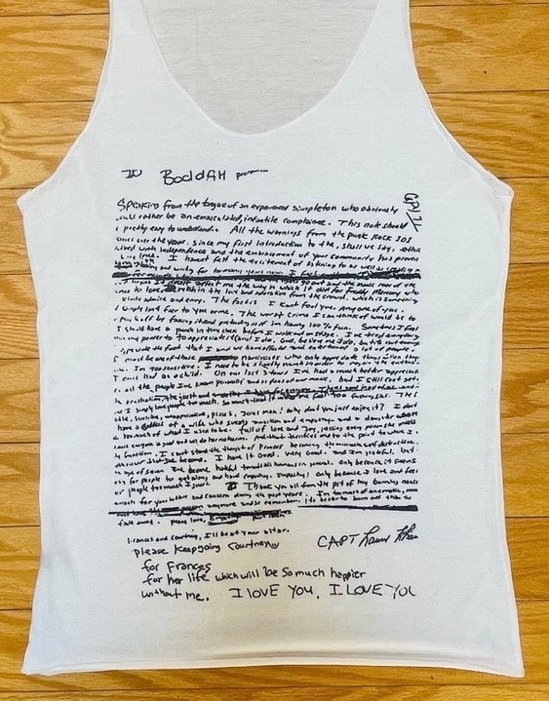 RARE 1990s Kurt Cobain Black & White Tank Top Cobain Handwritten Note ...