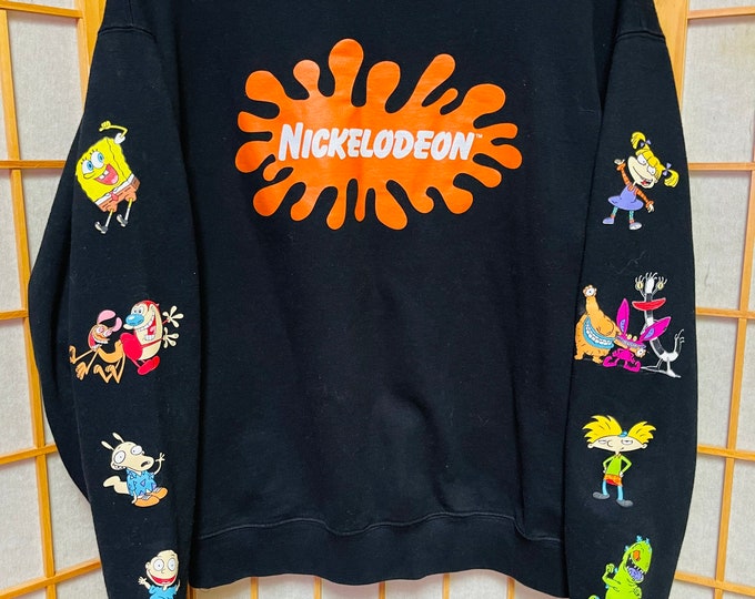Nickelodeon 90s Cartoon Characters Black Fleece Sweatshirt Nickelodeon ...