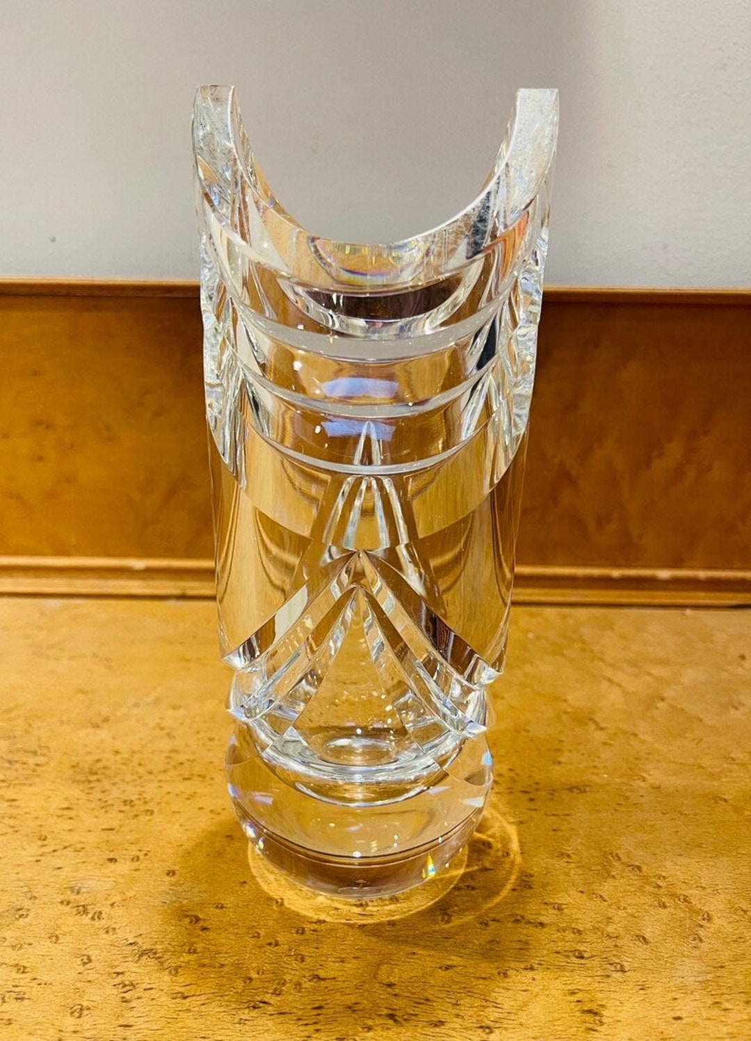 Gorgeous Antique Deep Faceted Crystal Glass Vase Heavy Weighted Unique ...