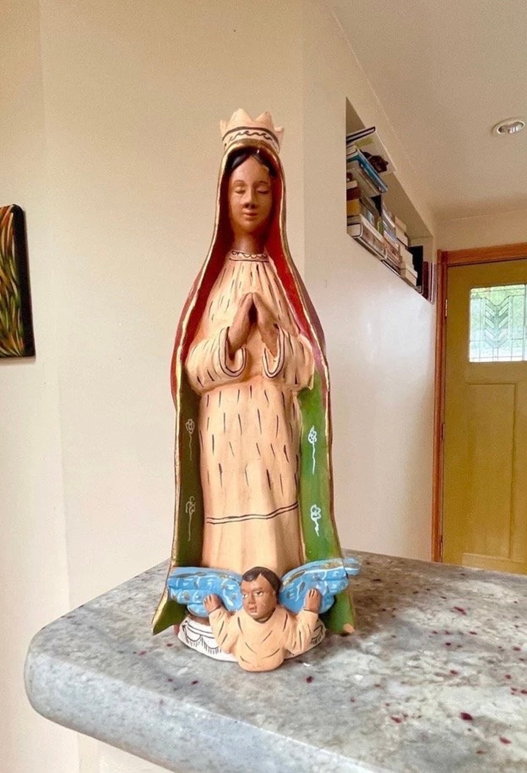 Antique Virgin of Guadalupe Mexico Terracotta Statue Religious Handmade ...