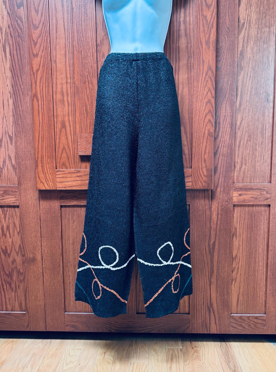 90s Black Crepe Pants Wide Leg Pants Arty Contrast Piping Along Hems ...