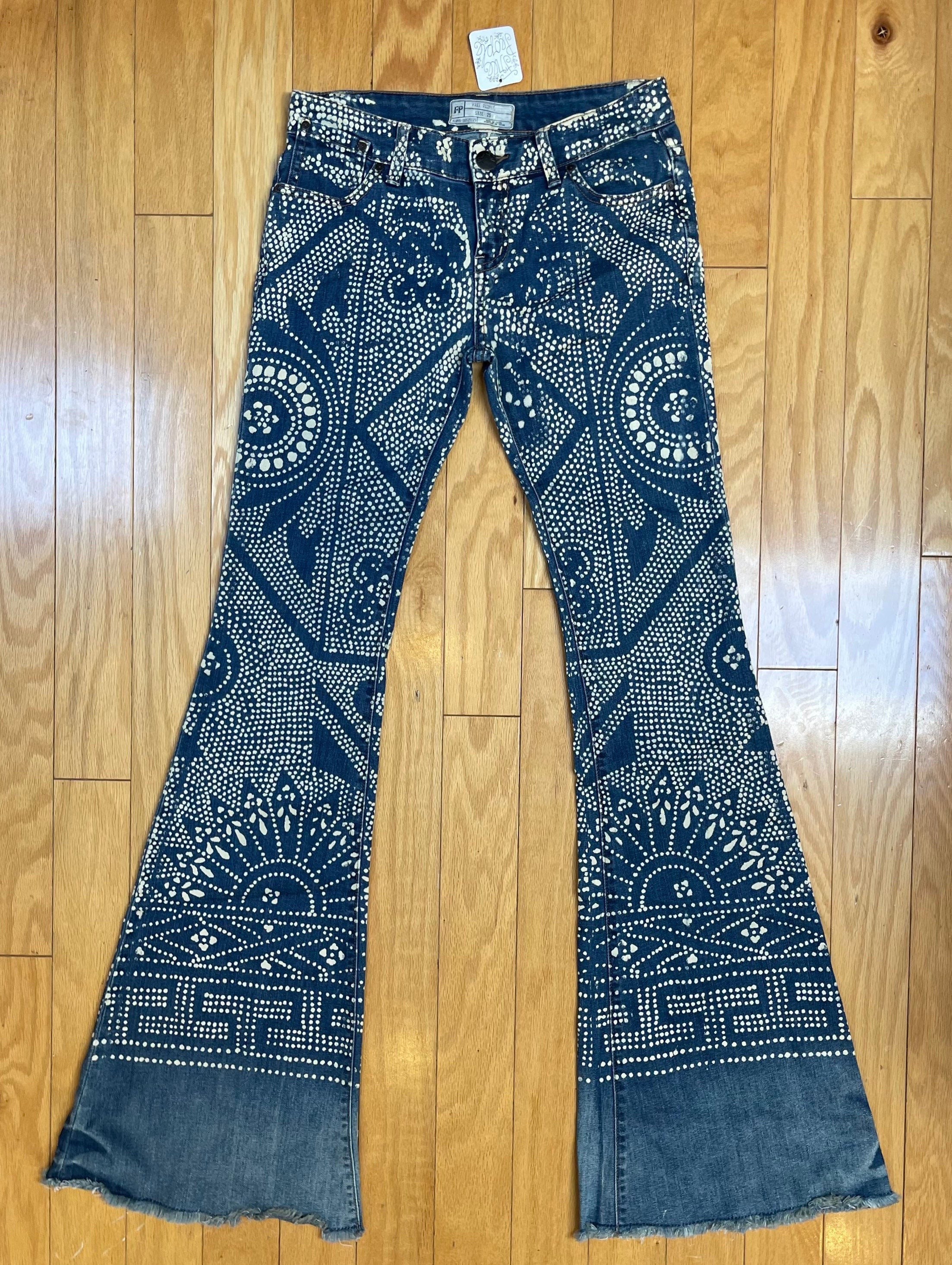 Vintage Free People AOP Patterned Bell Bottom Deadstock Jeans Unique ...