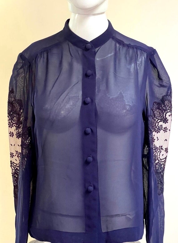 1970s Albert Nipon for I. Magnin Sheer Navy Ladies Bu… - Gem