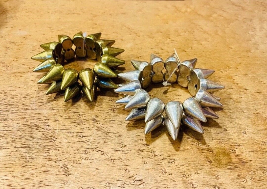 90s NWT Spike Cuff Bracelets Silver & Brass Tones Set-of-two Double Row ...