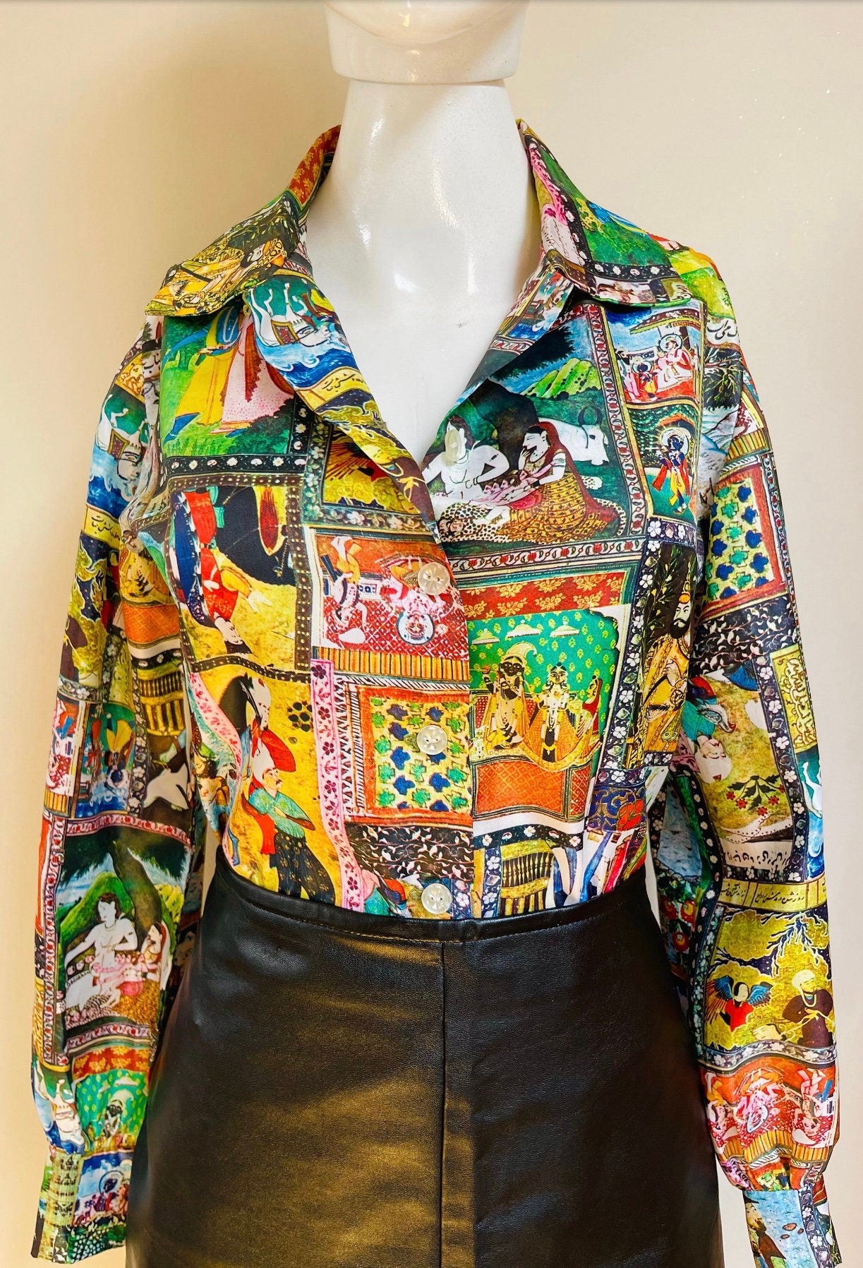 Amazing 70s East India AOP All Over Print Handmade Pointy Collar ...