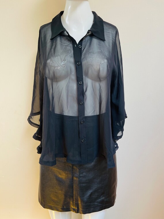Beautiful Y2K Transparent Sheer Flowing Cape Blouse B… - Gem