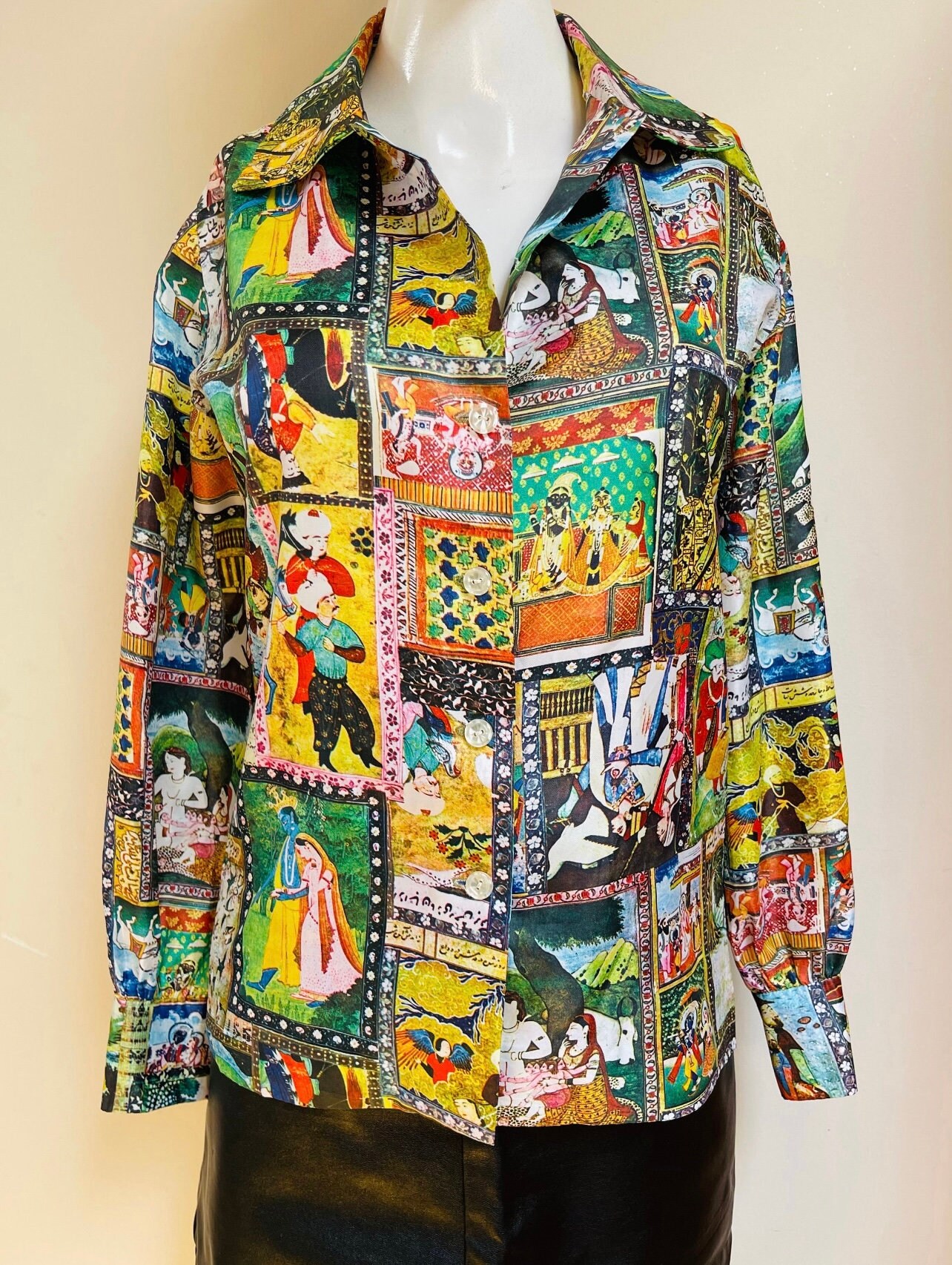 Amazing 70s East India AOP All Over Print Handmade Pointy Collar ...