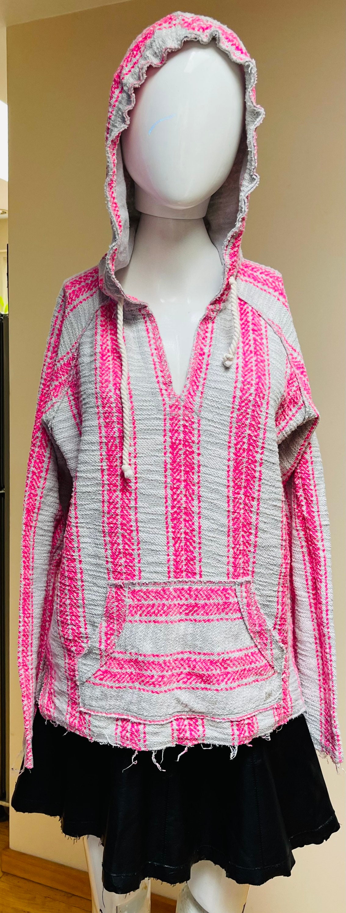 90s Hot Pink Drug Rug Baja Hoodie Florescent Pink Hippie Boho - Etsy