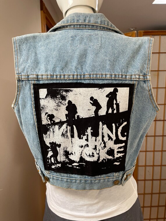 1980s KILLING JOKE Denim Vest Back Patch Jeans Vest … - Gem