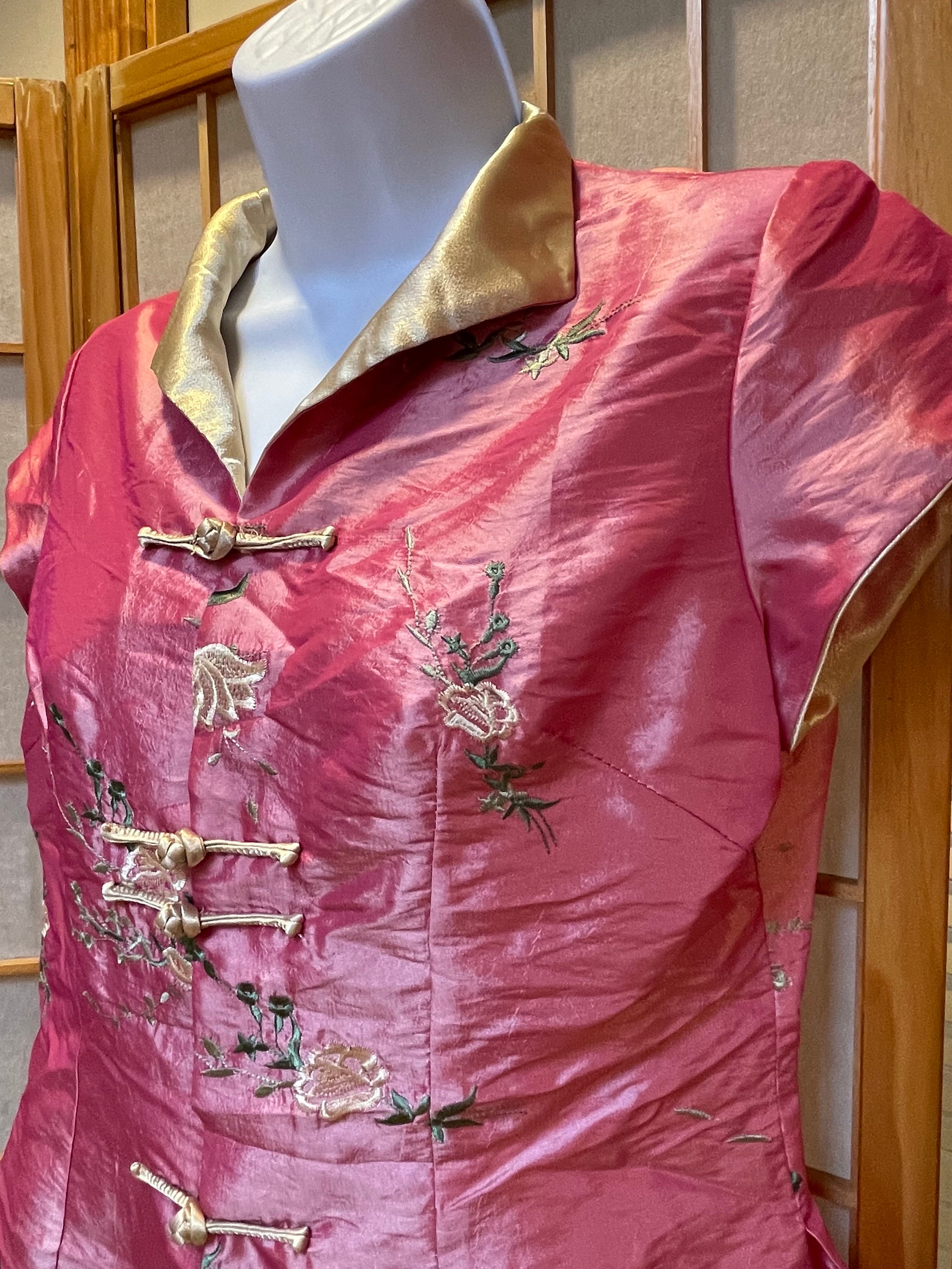 Gorgeous Vintage Chinese Cheongsam Top Orchid Pink - Peach Frog Buttons ...
