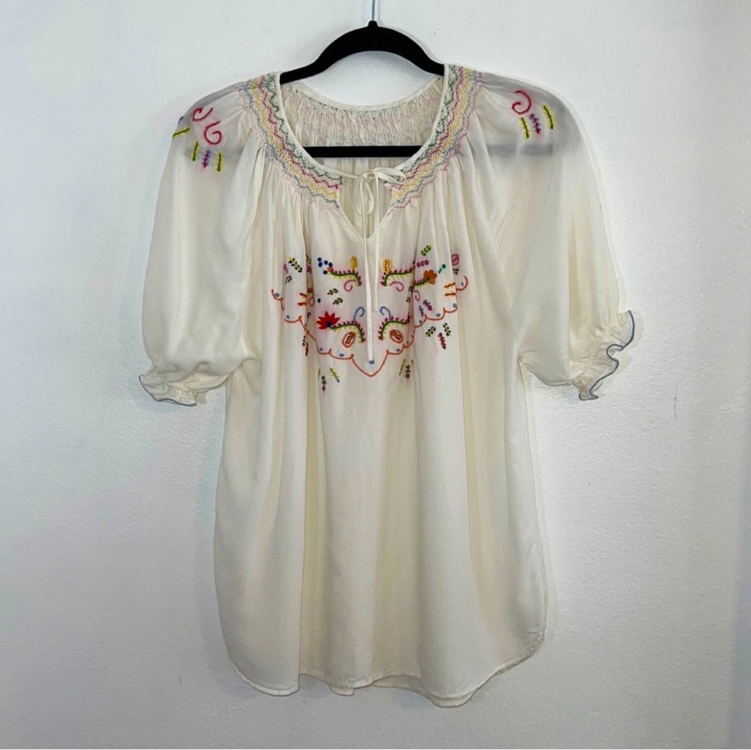 1930s 1940s Hungarian Embroidered Peasant Blouse Semi Sheer Peasant ...